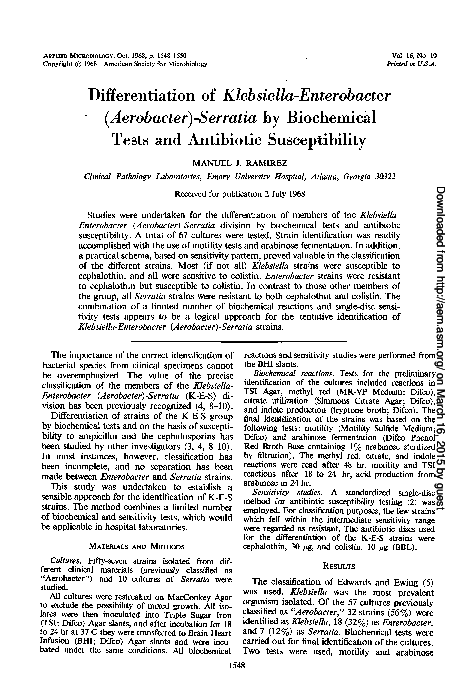 (PDF) Differentiation ofKlebsiella-Enter obacter (Aerobacter)Serratia ...