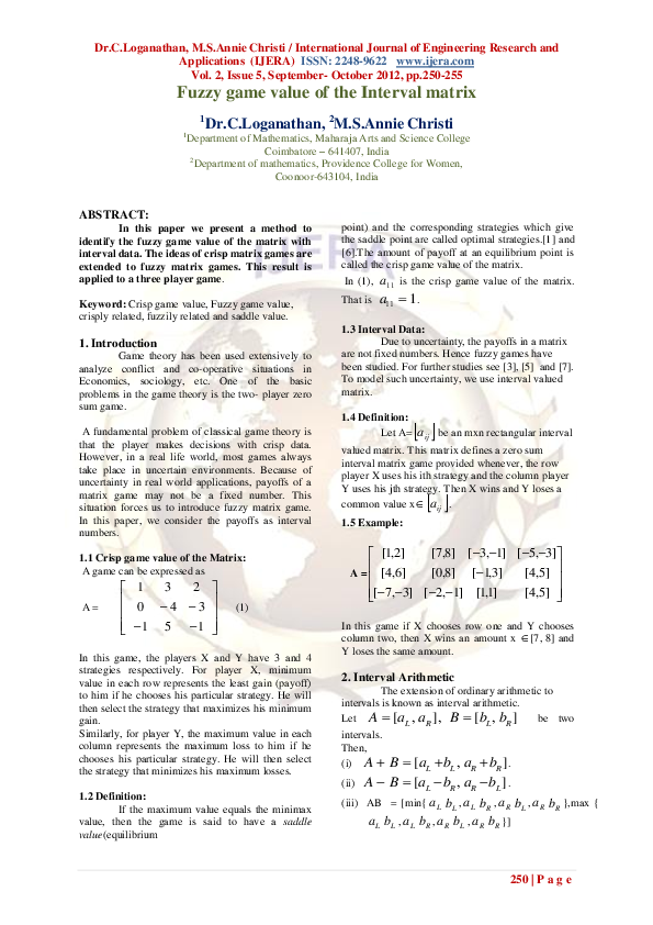 (PDF) Fuzzy Game Value of the Interval Matrix