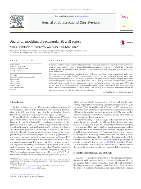 (PDF) Analytical modeling of rectangular SC wall panels