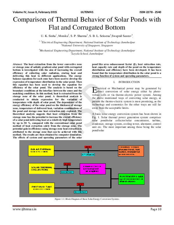 (PDF) Comparison of Thermal Behavior of Solar Ponds with Flat and ...