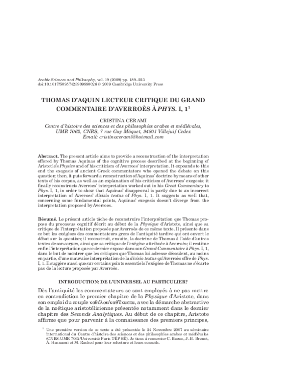 (PDF) « Thomas lecteur critique du Grand Commentaire d’Averroès à Phys ...