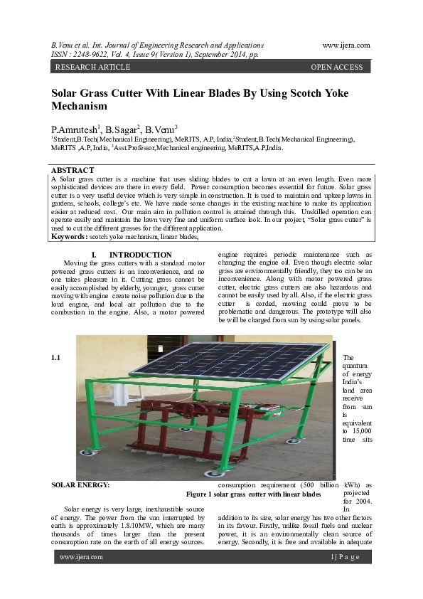 (DOC) Solar Grass Cutter With Linear Blades By Using Scotch Yoke Mechanism