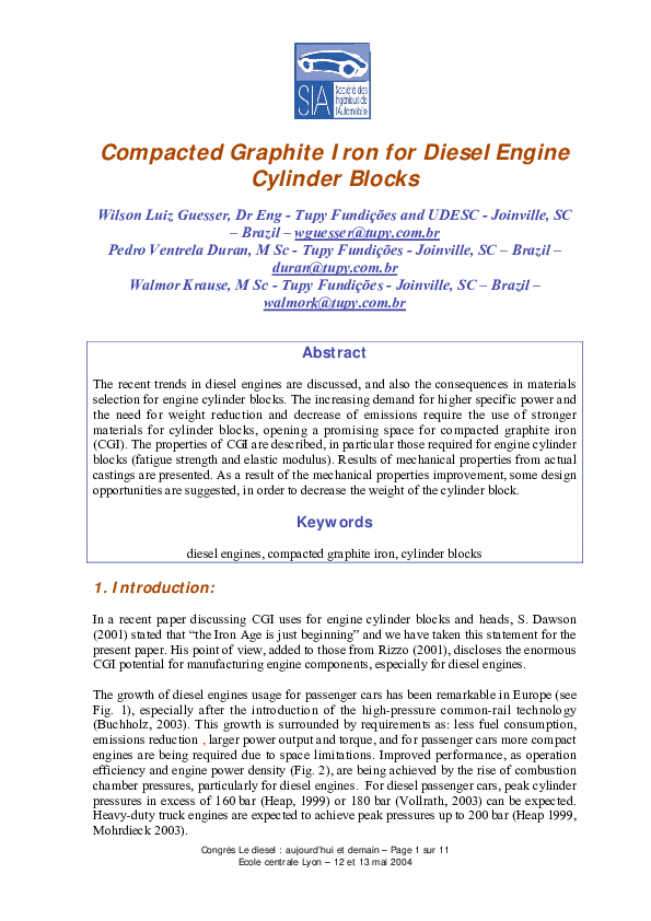 (PDF) Compacted Graphite Iron for Diesel Engine Cylinder Blocks