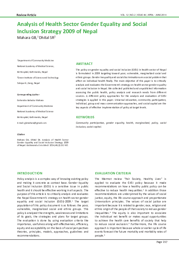 (PDF) Analysis of Health Sector Gender Equality and Social Inclusion ...