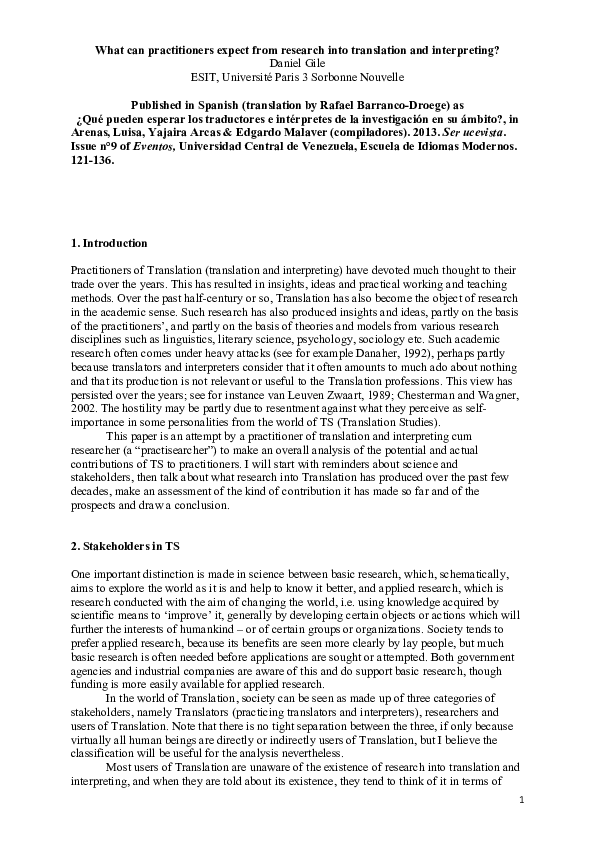 (PDF) What can practitioners expect from research into translation and ...