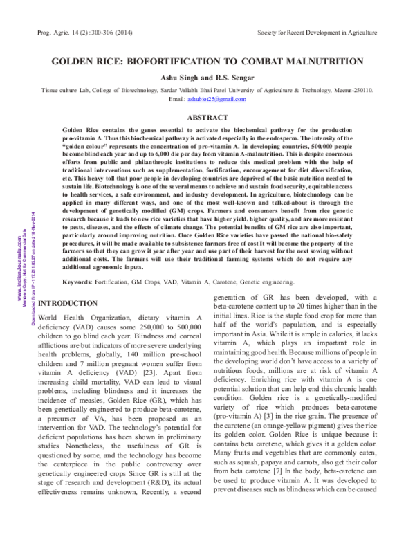 (PDF) GOLDEN RICE: BIOFORTIFICATION TO COM BAT MAL NU TRI TION