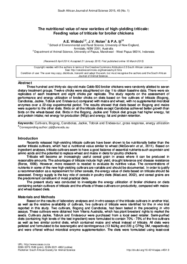 (PDF) The nutritional value of new varieties of high-yielding triticale ...
