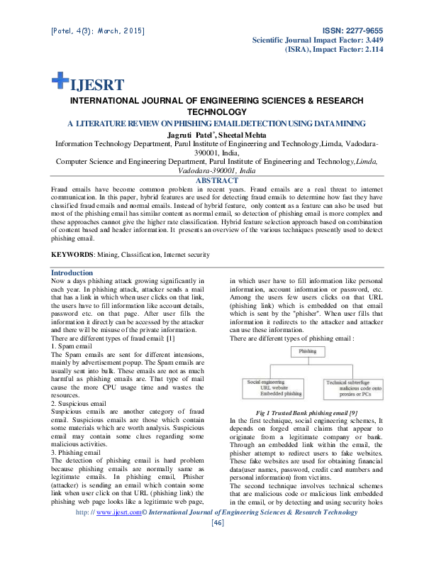 Pdf A Literature Review On Phishing Email Detection Using Data Mining