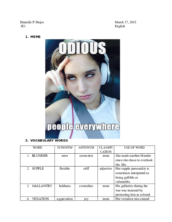 (DOC) Meme and Vocabulary Words