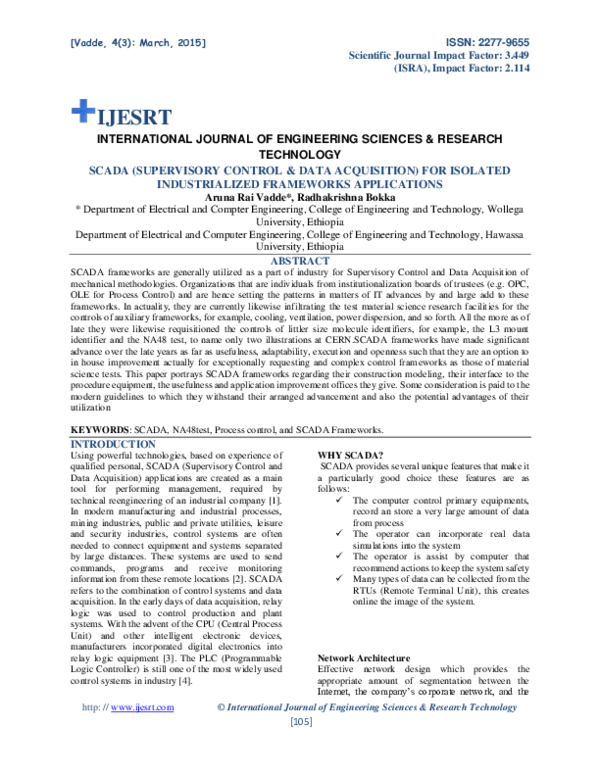 (PDF) SCADA (SUPERVISORY CONTROL & DATA ACQUISITION) FOR ISOLATED INDUSTRIALIZED FRAMEWORKS ...