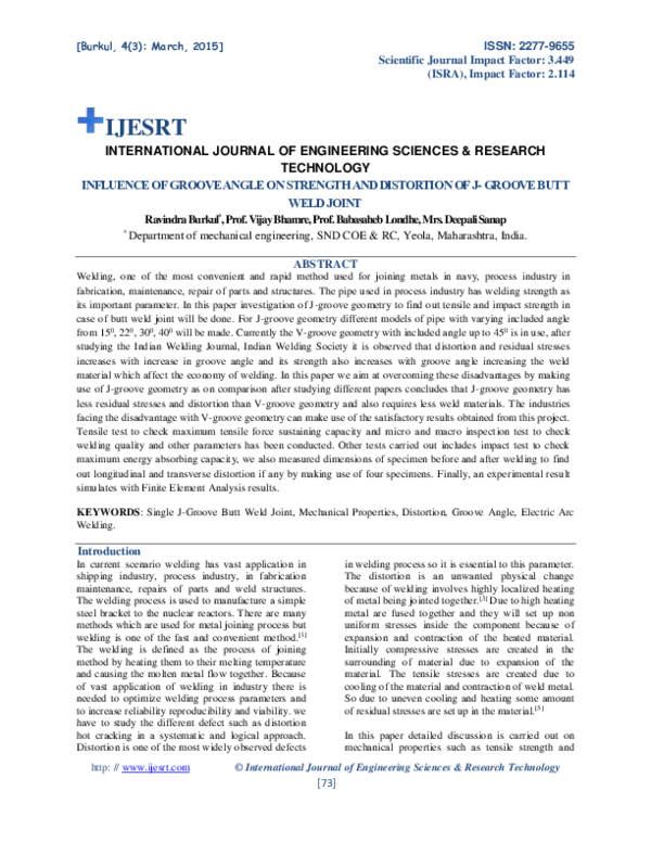 (PDF) INFLUENCE OF GROOVE ANGLE ON STRENGTH AND DISTORTION OF J-GROOVE ...