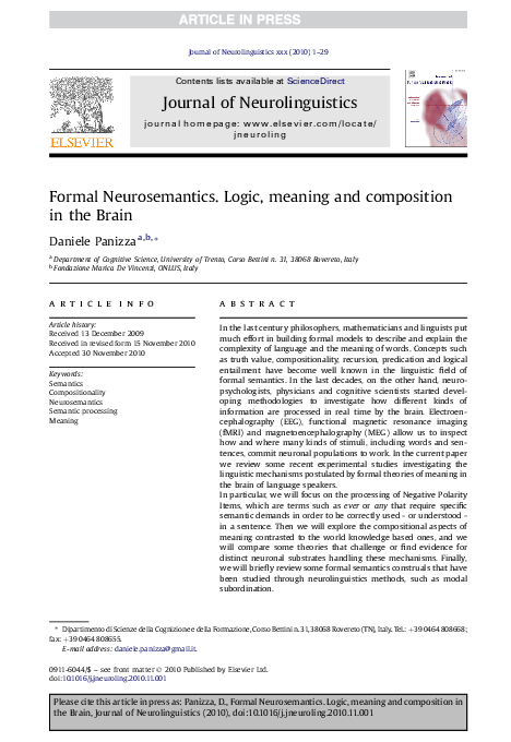 (PDF) Formal Neurosemantics. Logic, meaning and composition in the Brain | Daniele Panizza ...