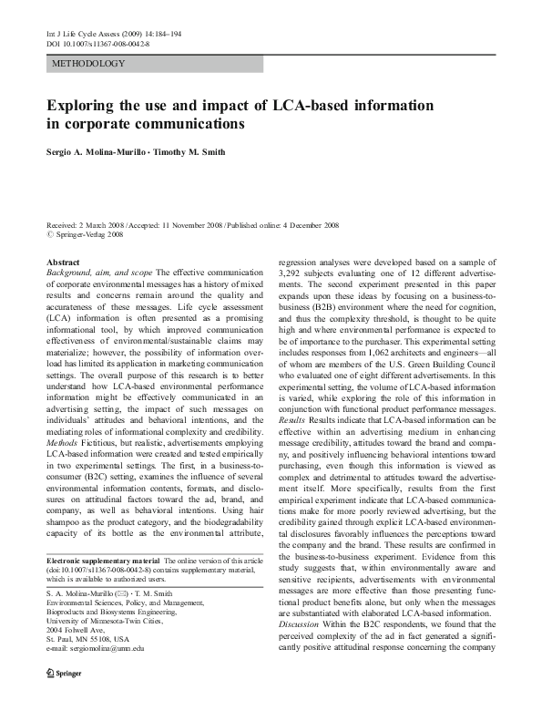 (PDF) Exploring the use and impact of LCA-based information in ...