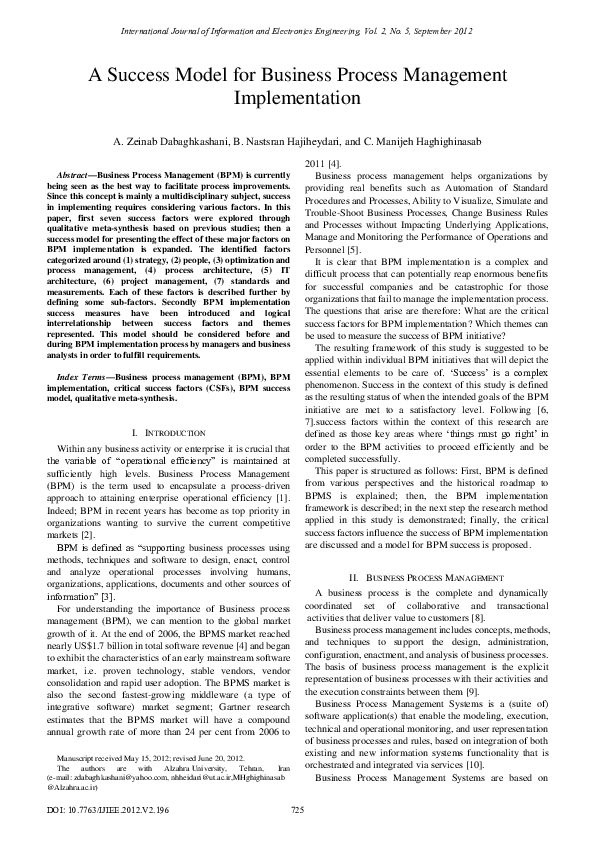 A Success Model for Business Process Management Implementation