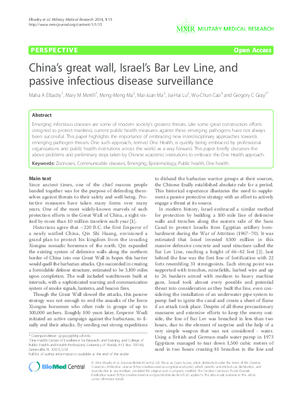 (PDF) China's great wall, Israel's Bar Lev Line, and passive infectious ...