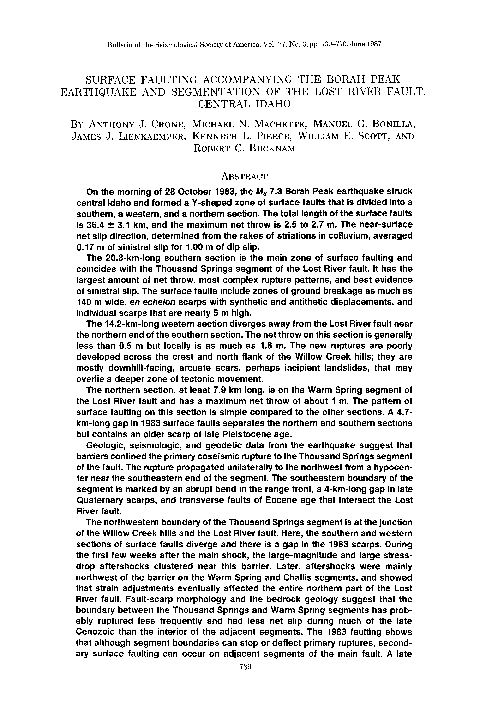 (PDF) Surface Faulting Accompanying the Borah Peak Earthquake and ...
