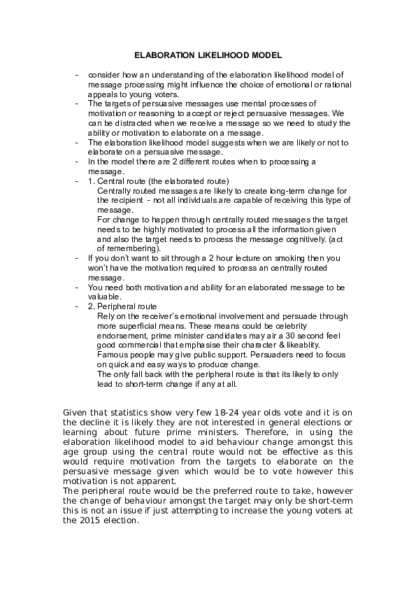 (DOC) ELABORATION LIKELIHOOD MODEL