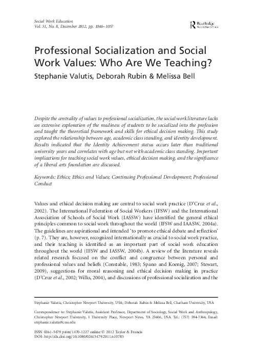 (PDF) Professional Socialization and Social Work Values: Who Are We ...