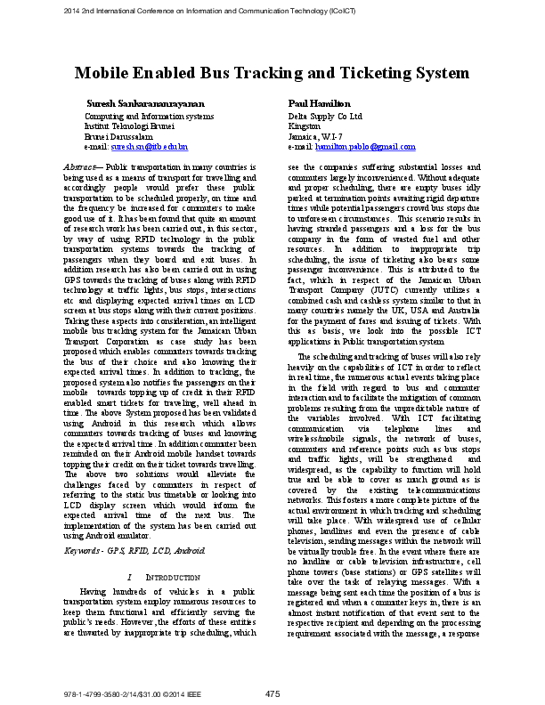 (PDF) Mobile Enabled Bus Tracking and Ticketing System