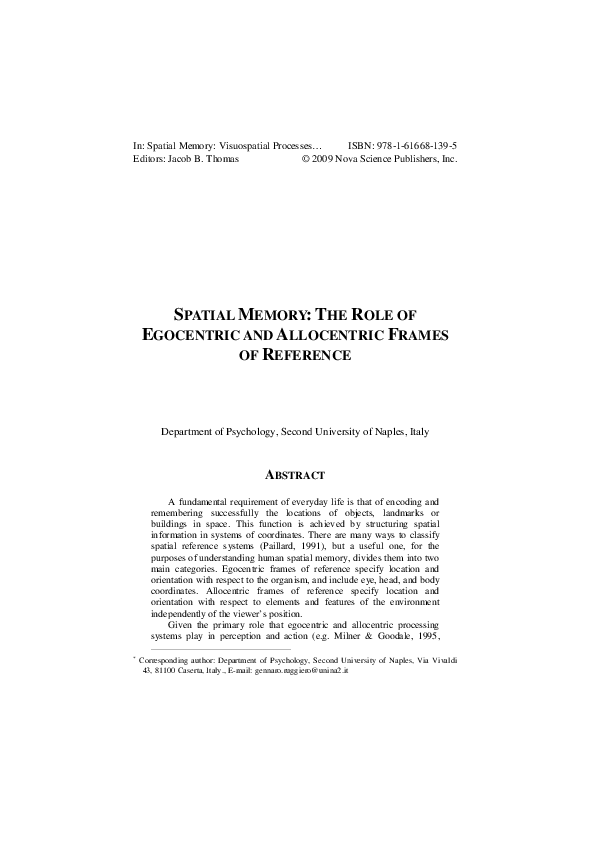 (PDF) Spatial memory: the role of egocentric and allocentric frames of reference.