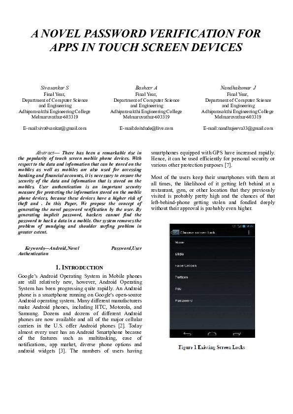 (DOC) A NOVEL PASSWORD VERIFICATION FOR APPS IN TOUCH SCREEN DEVICES