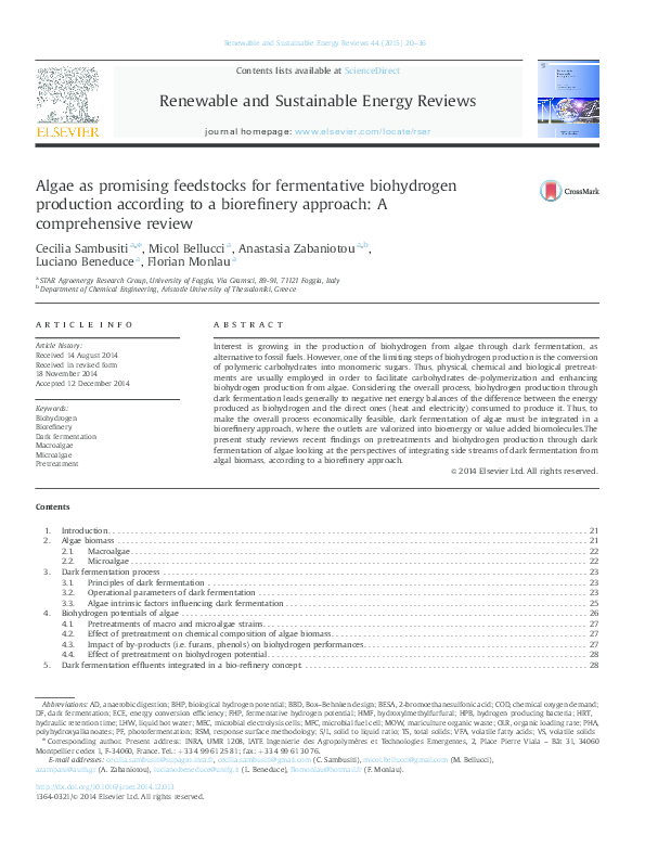 (PDF) Algae as promising feedstocks for fermentative biohydrogen ...