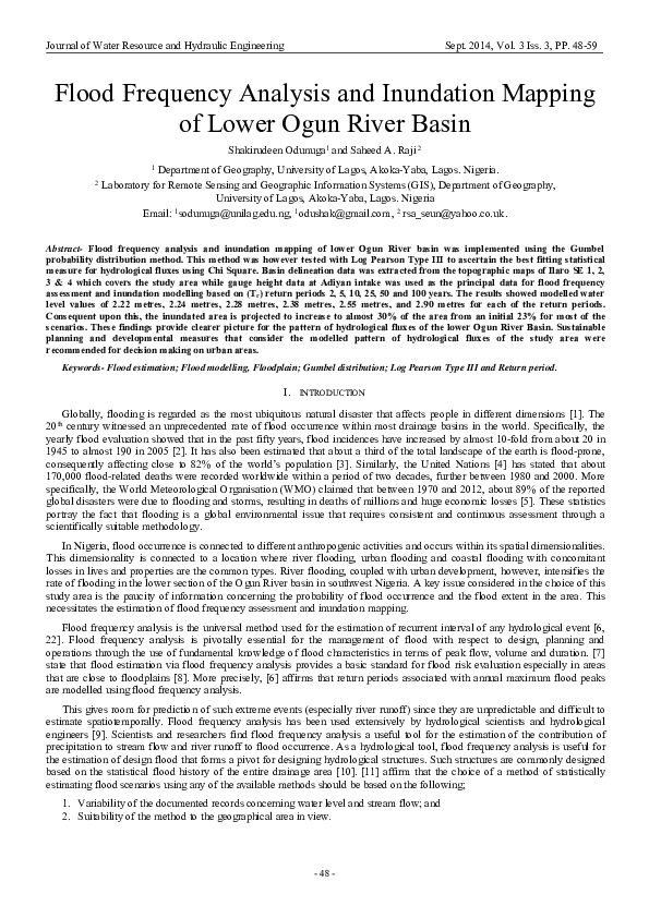 (PDF) Flood Frequency Analysis and Inundation Mapping of Lower Ogun ...