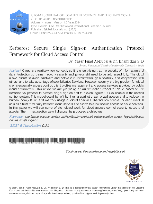 Kerberos: Secure Single Sign-on Authentication Protocol Framework for ... Kerberos: Secure Single Sign-on Authentication Protocol Framework for ...