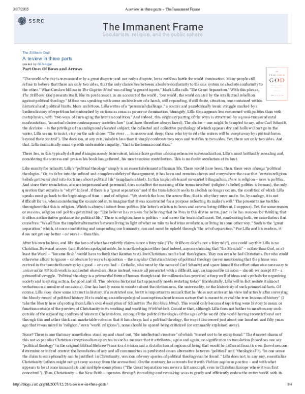 (PDF) a review in three parts (for the immanent frame)