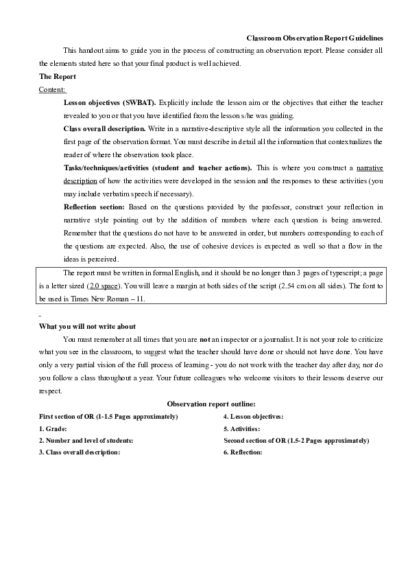 (DOC) Classroom Observation guidelines