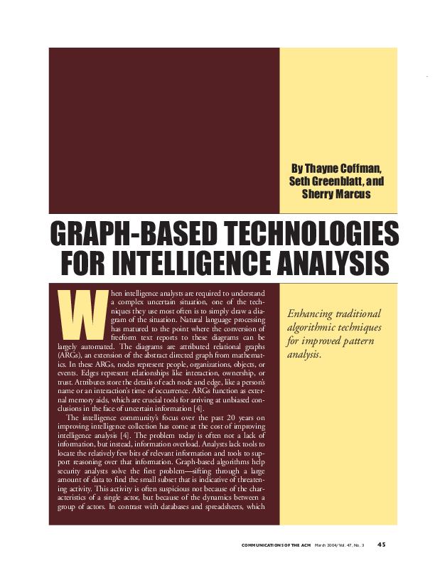 (PDF) Graph-based technologies for intelligence analysis