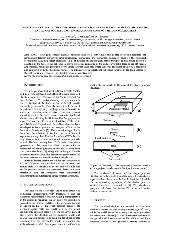 (PDF) THREE DIMENSIONAL NUMERICAL MODELLING OF SERIES RESISTANCE LOSSES IN THE BASE OF SINGLE ...