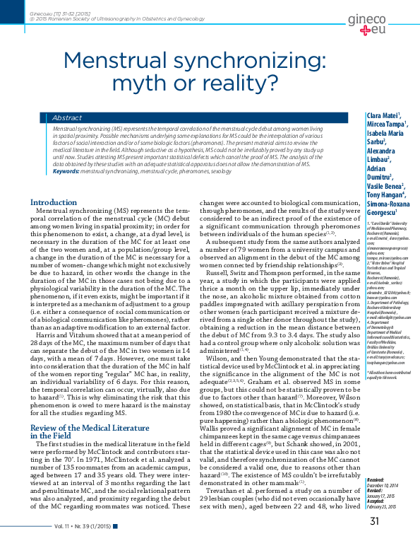 (PDF) Menstrual synchronizing: myth or reality?