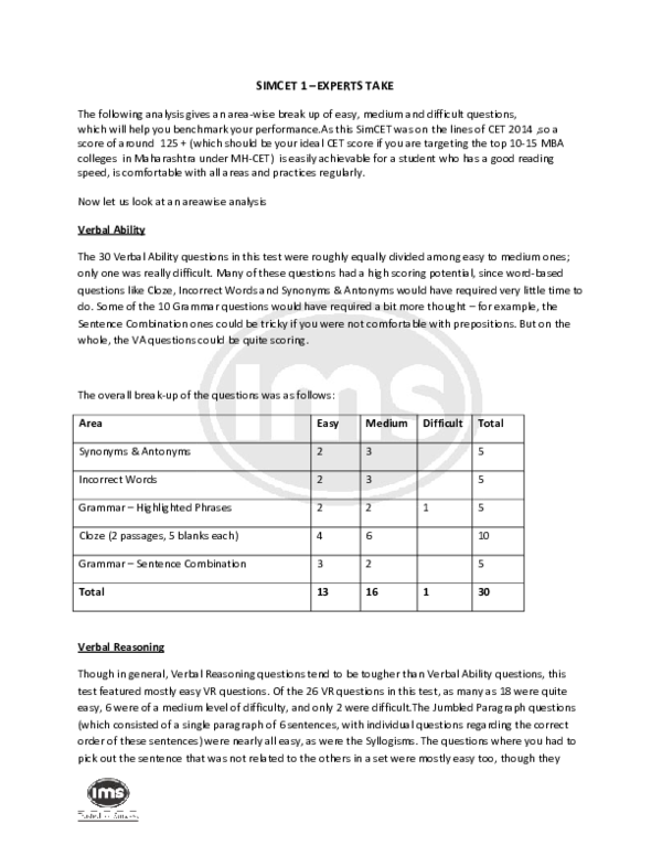 (PDF) SIMCET 1 –EXPERTS TAKE