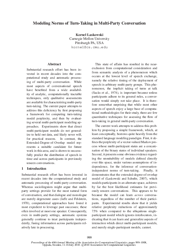 (PDF) Modeling Norms of Turn-Taking in Multi-Party Conversation