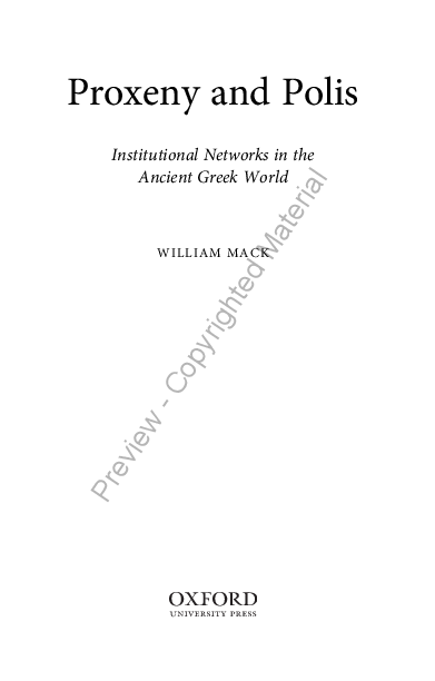 (PDF) Proxeny and Polis: Institutional Networks in the Ancient Greek World