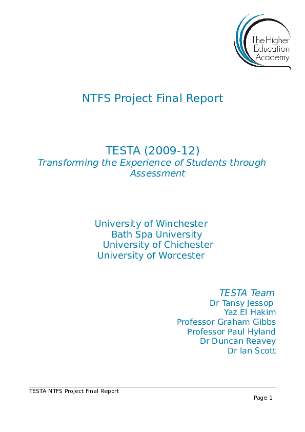 (DOC) TESTA National Teaching Fellowship Project Final Report.