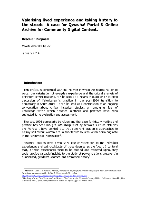 (PDF) Valorising lived experience and taking history to the streets: A ...