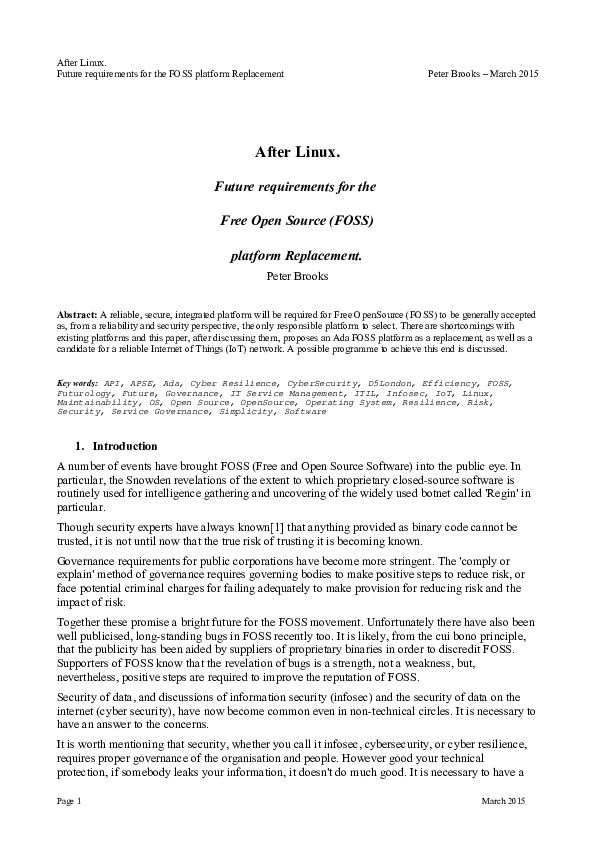(PDF) After Linux. Future requirements for the Free Open Source (FOSS ...
