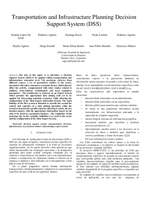 (PDF) Transportation and Infrastructure Planning Decision Support ...