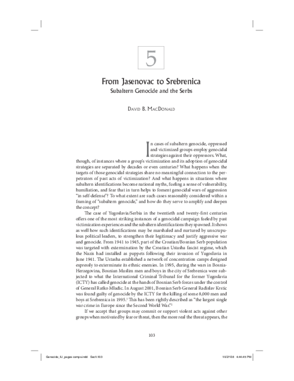 (PDF) From Jasenovac to Srebrenica: Subaltern Genocide and the Serbs ...