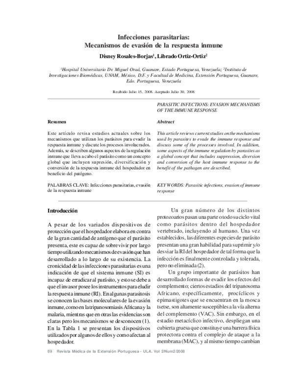 (PDF) Infecciones parasitarias: Mecanismos de evasión de la respuesta inmune