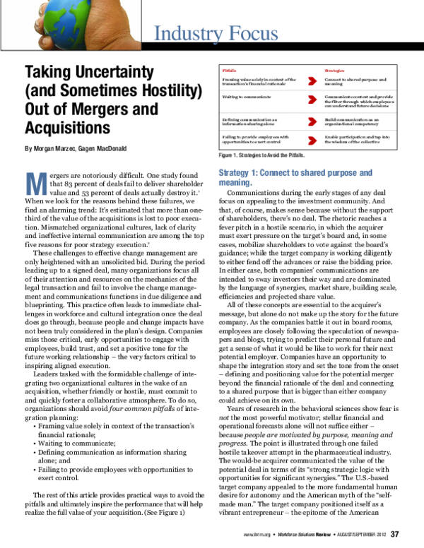 (PDF) Taking Uncertainty (and Sometimes Hostility) Out of M&A
