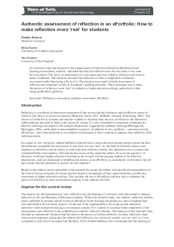 (PDF) Authentic assessment of reflection in an ePortfolio: How to make ...