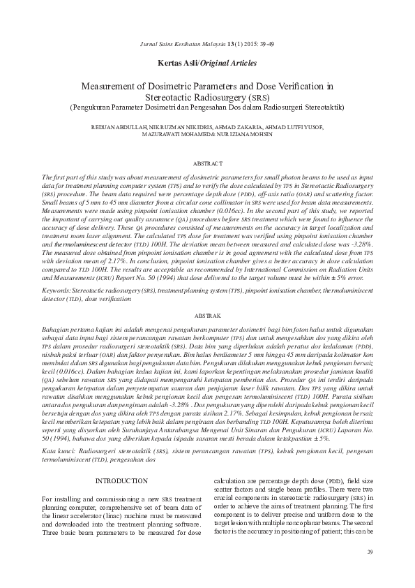 Measurement of Dosimetric Parameters and Dose Verification in ...
