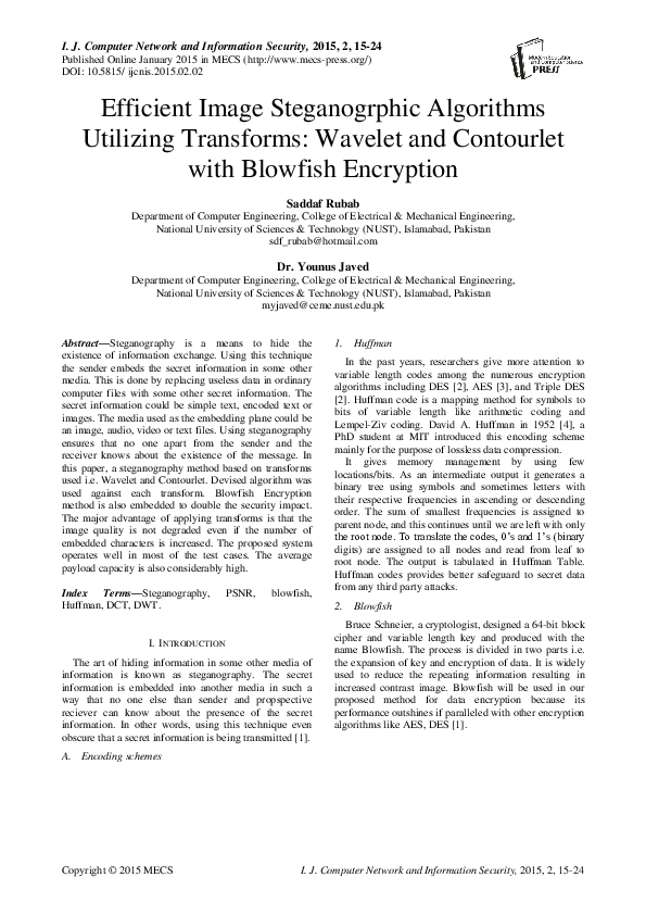 Pdf Efficient Image Steganogrphic Algorithms Utilizing Transforms