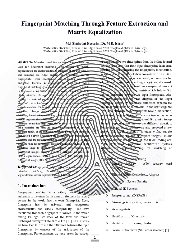 Doc Fingerprint Matching Through Feature Extraction And Matrix