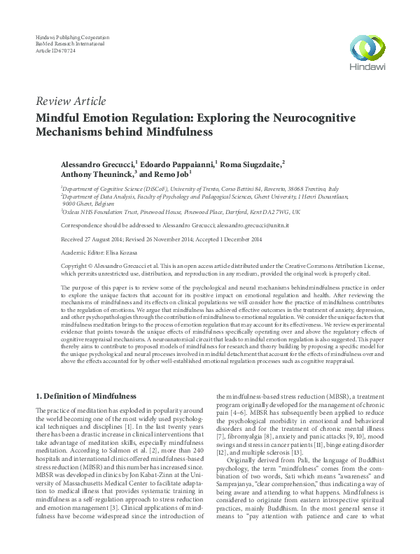 (PDF) Mindful Emotion Regulation: Exploring the Neurocognitive Mechanisms behind Mindfulness