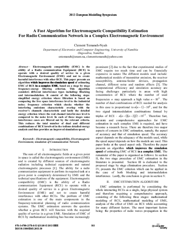 Pdf A Fast Algorithm For Electromagnetic Compatibility Estimation For