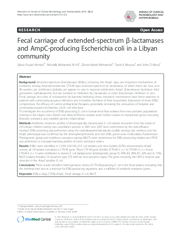 (PDF) Intestinal microbiota as a reservoir of extended-spectrum β ...